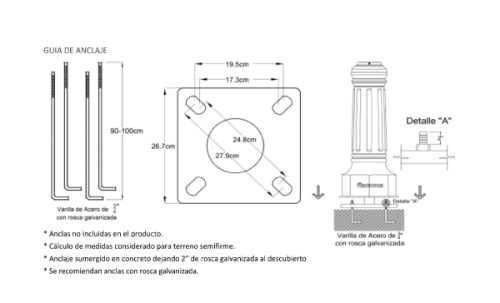 POSTE RECTO CIRCULAR DE ACERO DE 3" 4M CON BASE SB93 - FIAMMA